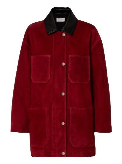 Nour Hammour Barn Suede Jacket With Leather Trim - Red