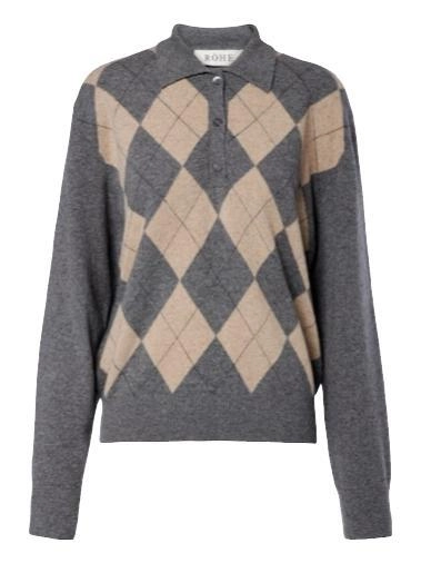 RÓHE Argyle Wool-blend Polo Sweater - Black