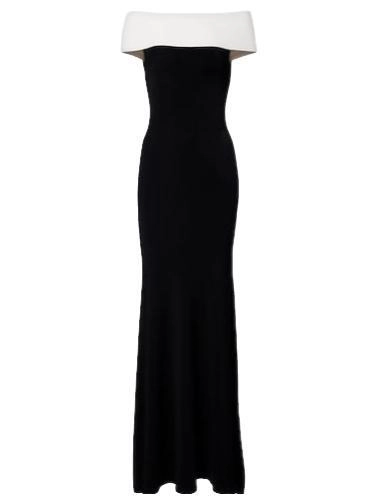 Roland Mouret Off-shoulder Gown With Contrasting Sash - Black