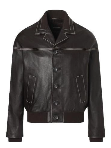 WALES BONNER Time Leather Jacket With Contrasting Stitching - Black
