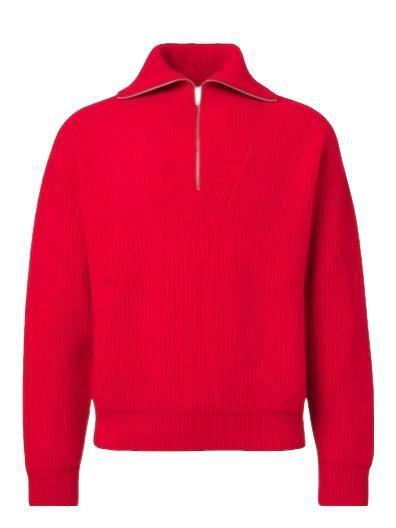 JIL SANDER Ribbed Wool Half-zip Sweater - Red
