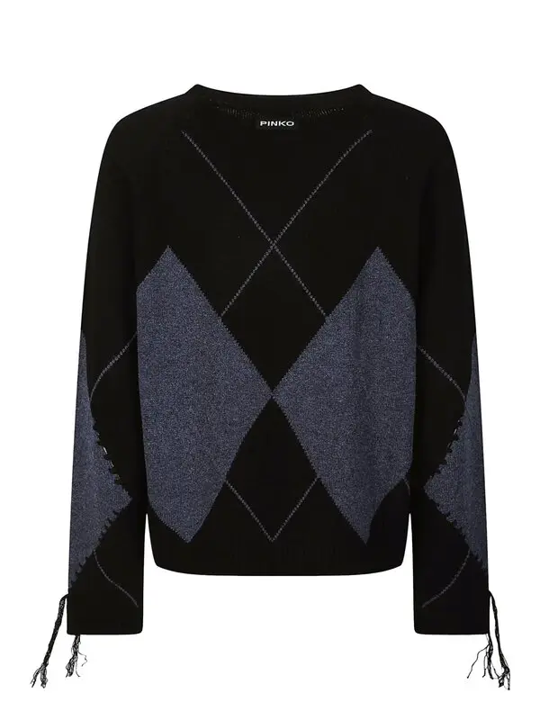 Pinko Berna Argyle Diamond Pattern Round Neck Sweater - Black
