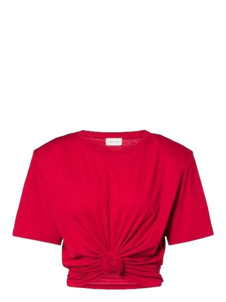Magda Butrym Cropped Cotton-blend Jersey T-shirt With Knot Detail - Red