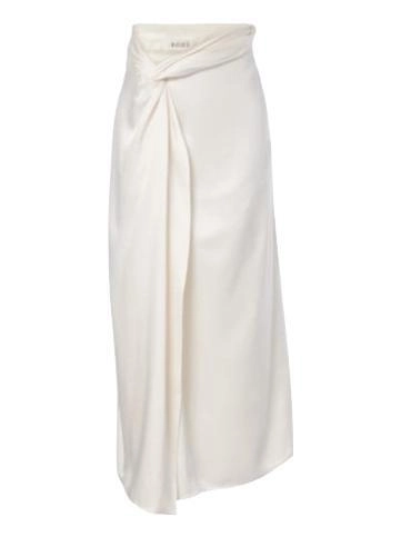 RÓHE Gathered Satin Midi Skirt - White