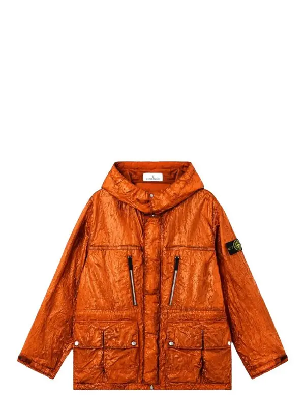 Stone Island Hooded Jacket With Zip Fastening And Multiple Pockets - Orange