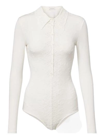 Magda Butrym Embroidered Cotton-blend Bodysuit - White
