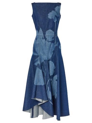 Erdem Sleeveless Printed Denim Midi Dress With Asymmetric Hem - Blue