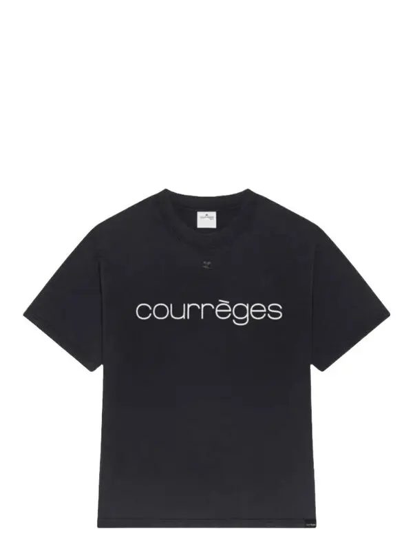 COURREGES Logo-print Stonewashed T-shirt - Black
