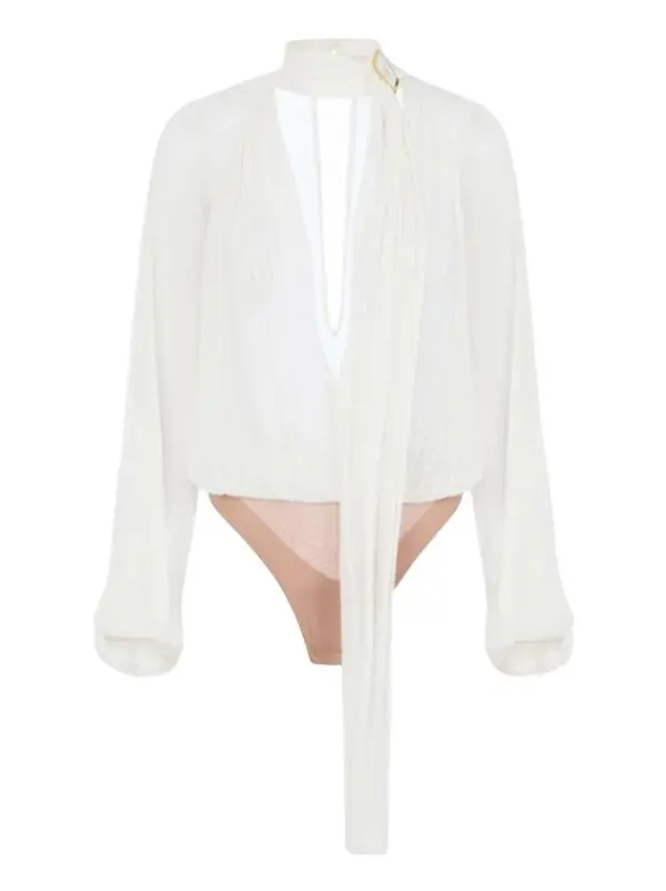 Elisabetta Franchi Bodysuit With Sash In Crepon Fabric - Ivory