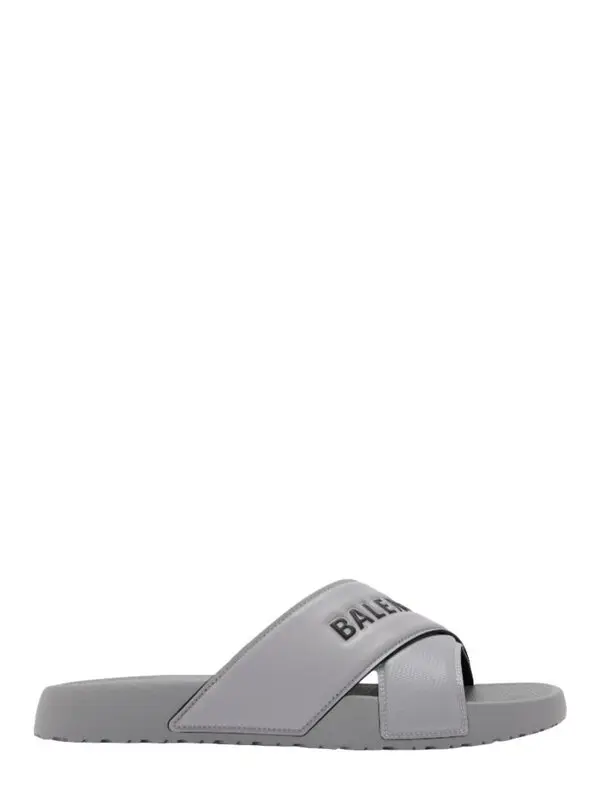 Balenciaga Logo-embossed Crossover Strap Slippers - Grey