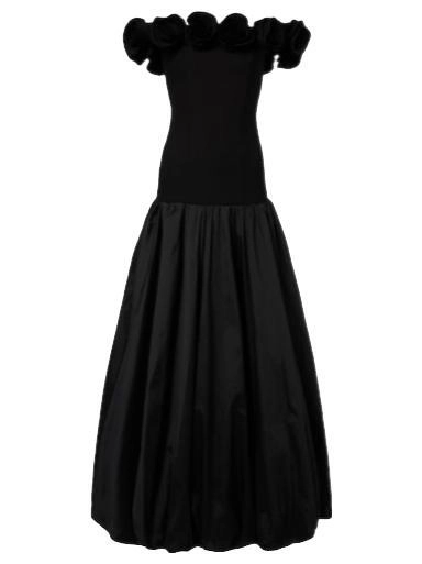 ROTATE BY BIRGER CHRISTENSEN Floral-appliqué Off-shoulder Crêpe Maxi Dress - Black