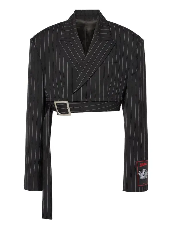 JEAN PAUL GAULTIER Cropped Pinstripe Blazer - Black