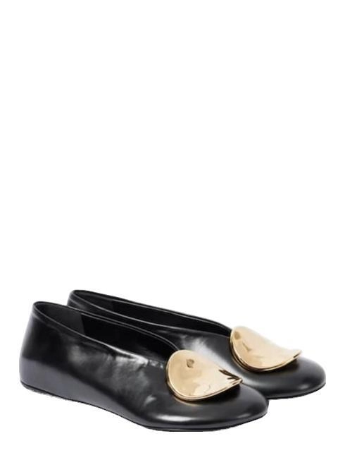 JIL SANDER Leather Ballet Flats With Gold Tone Hardware - Black
