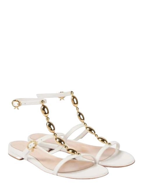 GIANVITO ROSSI Flat Thong Sandals With Gold Tone Embellishments - Nude