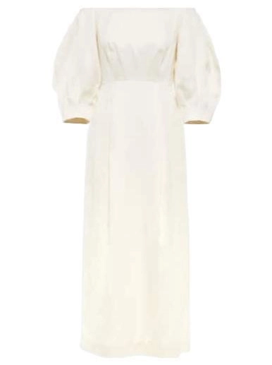 Gabriela Hearst Off-shoulder Linen Midi Dress With Puff Sleeves - White