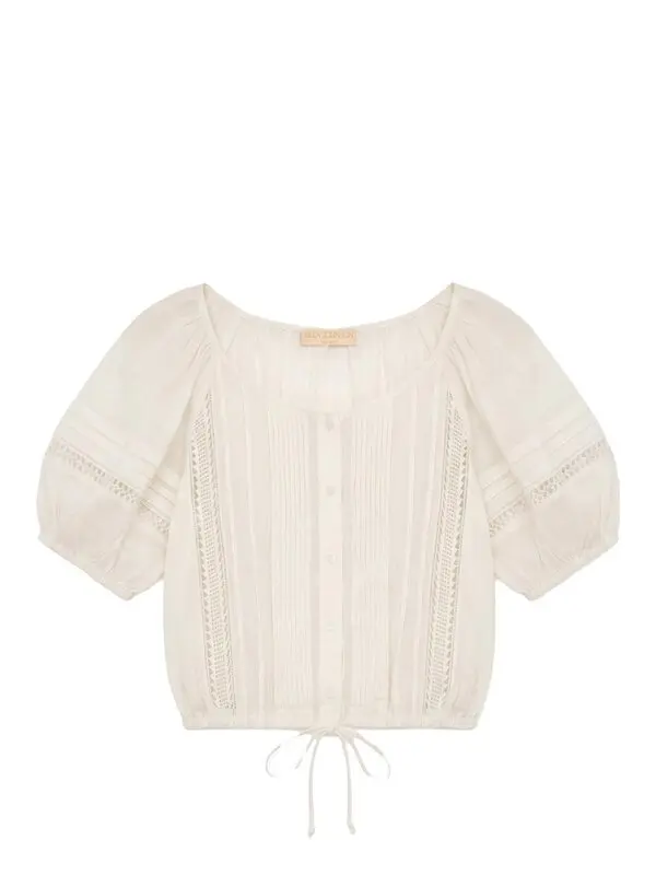 Ulla Johnson Cropped Drawstring Voile Blouse - White