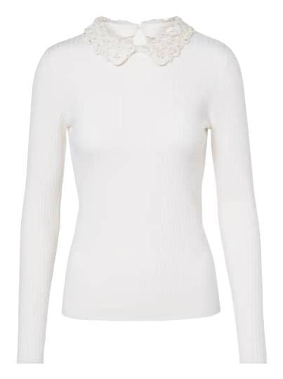 Carolina Herrera Embellished Ribbed-knit Wool Top - White