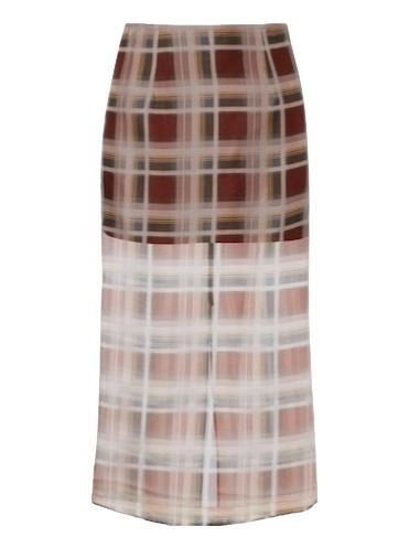 FRAME Check Silk Midi Skirt - Brown