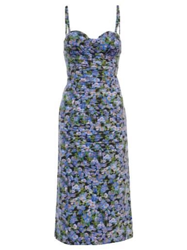 Carolina Herrera Floral Printed Cotton Blend Sweetheart Neckline Midi Dress - Green