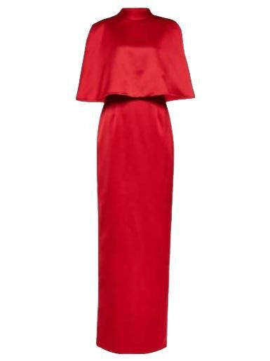 Carolina Herrera High Neck Cape Effect Satin Gown - Red