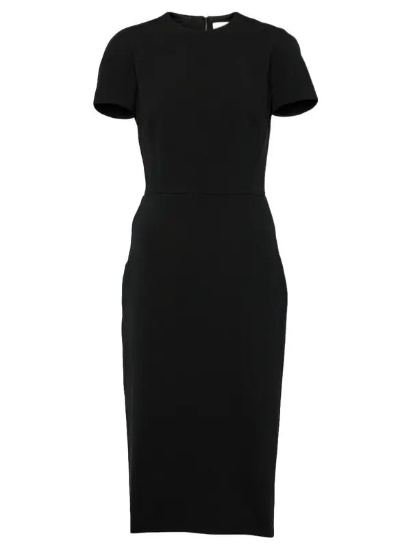 Victoria Beckham Fitted Crepe Midi Dress With Short Sleeves - Black