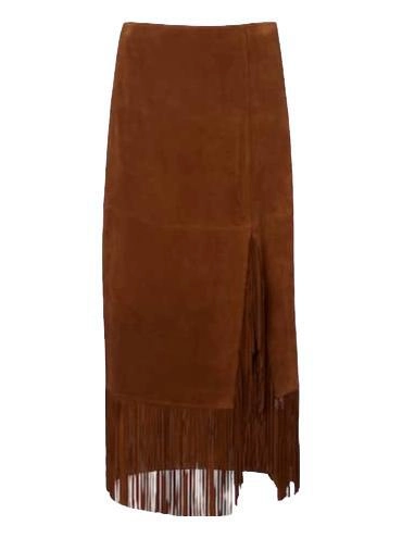Polo Ralph Lauren Fringed Suede Midi Skirt - Brown