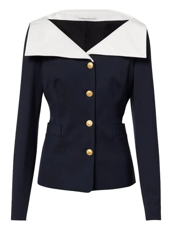 Alessandra Rich Wool-blend Jacket With Sailor Collar - Navy Blue