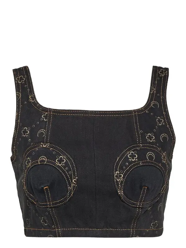MARINE SERRE Embroidered Denim Vest - Black