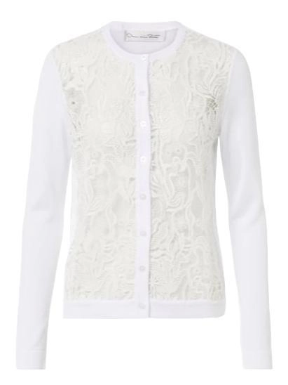 Oscar De La Renta Lace Trim Cardigan - White