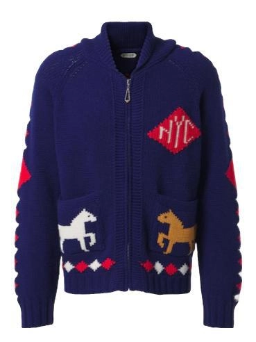 BODE Diamond Corral Wool Zip-up Cardigan - Blue
