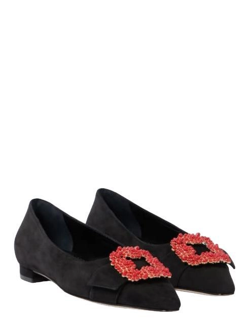 Manolo Blahnik Embellished Suede Ballet Flats - Black