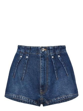 MUGLER Pleated Denim Shorts - Blue