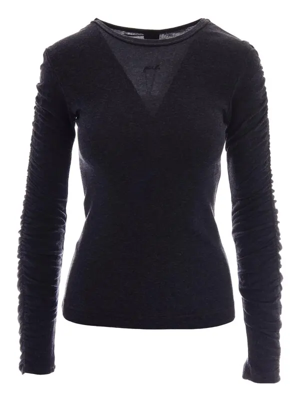 Pinko Ruched Long-sleeve Crewneck Top - Black