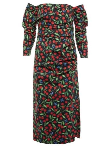 Carolina Herrera Off-shoulder Cherry Print Midi Dress - Black
