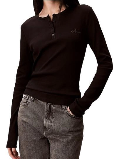 Calvin Klein Monologo Rib Henley T-shirt - Black