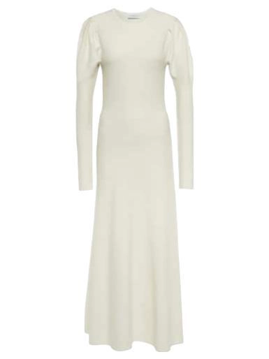 Gabriela Hearst Round Neck Midi Dress With Pleated Skirt - White