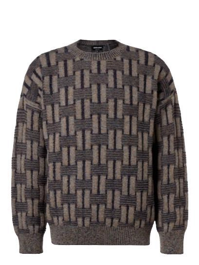 Giorgio Armani Crew Neck Knit Sweater With Plaid Pattern - Black