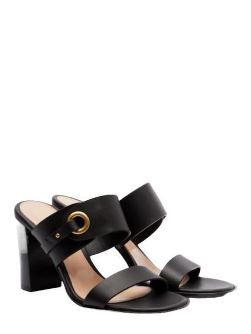 GIANVITO ROSSI Leather Mules With Gold-tone Details - Black