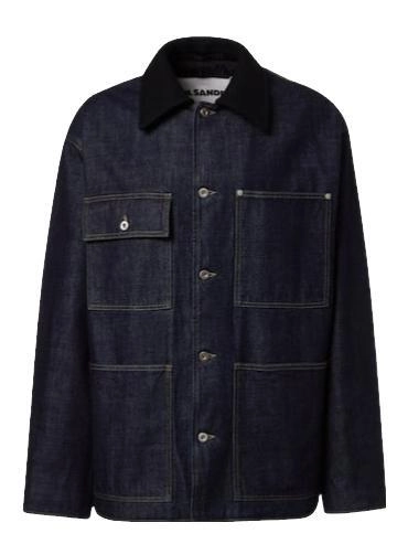JIL SANDER Oversized Denim Trucker Jacket With Wool Collar - Black
