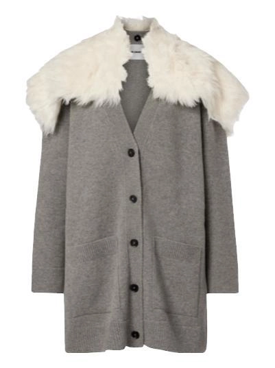 JIL SANDER Wool, Cotton, And Cashmere-blend Cardigan With Detachable Alpaca Collar - Gray
