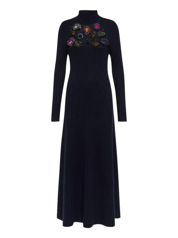Gabriela Hearst Embellished Cashmere Ribbed Knit Midi Dress - Black
