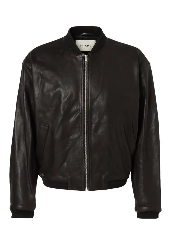FRAME Zip-front Leather Bomber Jacket - Black