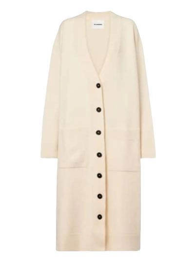 JIL SANDER Long Wool Cardigan With Contrast Buttons And Patch Pockets - Nude