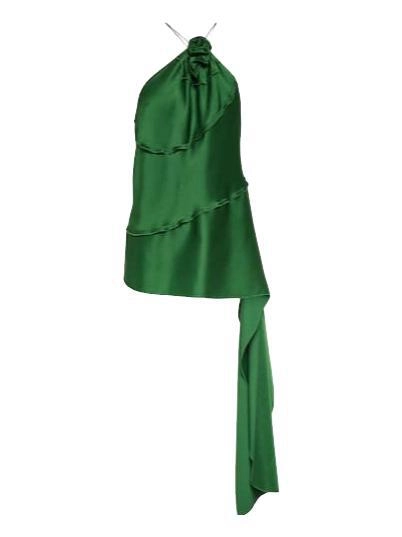 Victoria Beckham Floral Appliqué Draped Satin Halter Top - Green