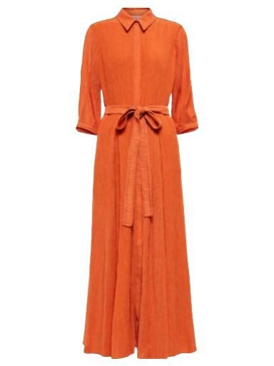 Gabriela Hearst Andy Pleated Cotton And Silk Shirt Midi Dress - Orange