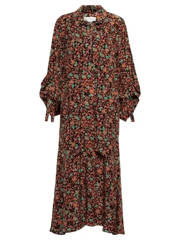 Victoria Beckham Floral Silk Midi Dress - Brown