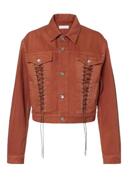 Rabanne Cropped Denim Jacket With Lace-up Detail - Brown