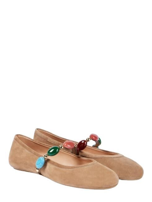 GIANVITO ROSSI Shanti Embellished Suede Ballet Flats - Nude