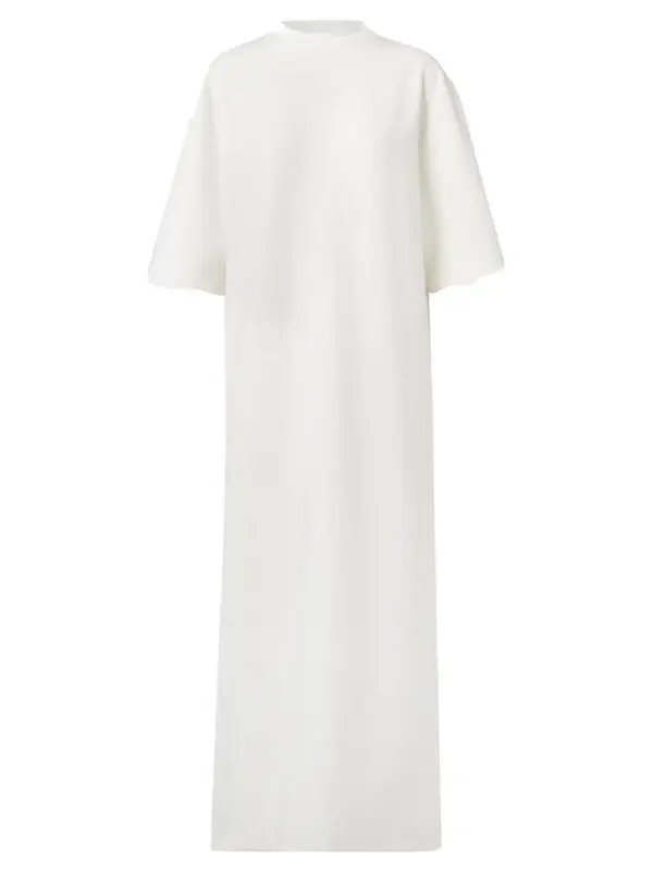 Wardrobe.NYC Round Neck Short Sleeve Maxi Dress With Slit - White