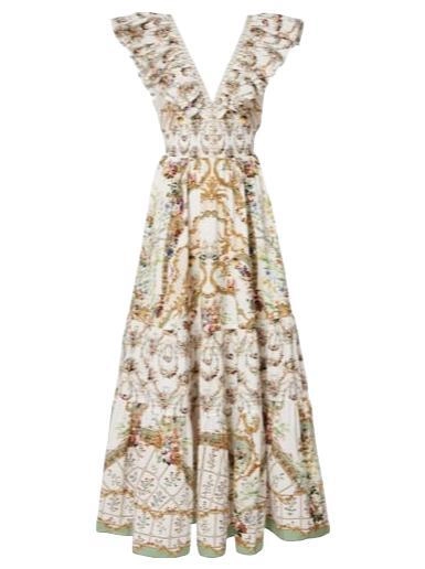 Camilla Floral Ruffled Cotton Maxi Dress - Nude